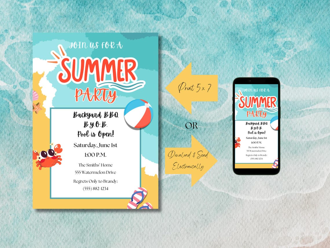 Sun & Surf Pool Party, BBQ Invitation, Summer Party Invite, Pool Party ...