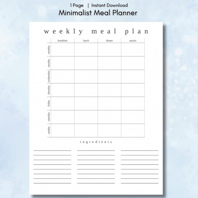 Digital Weekly Meal Planner, Printable Planner, iPad Planner ...