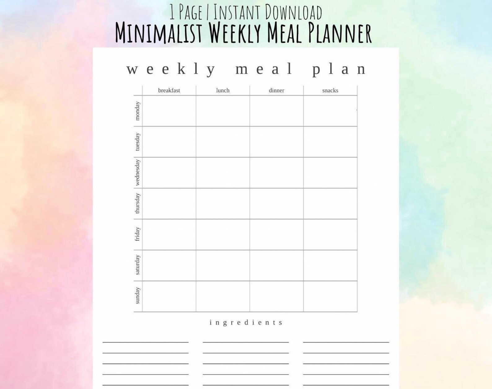 Digital Weekly Meal Planner, Printable Planner, iPad Planner ...