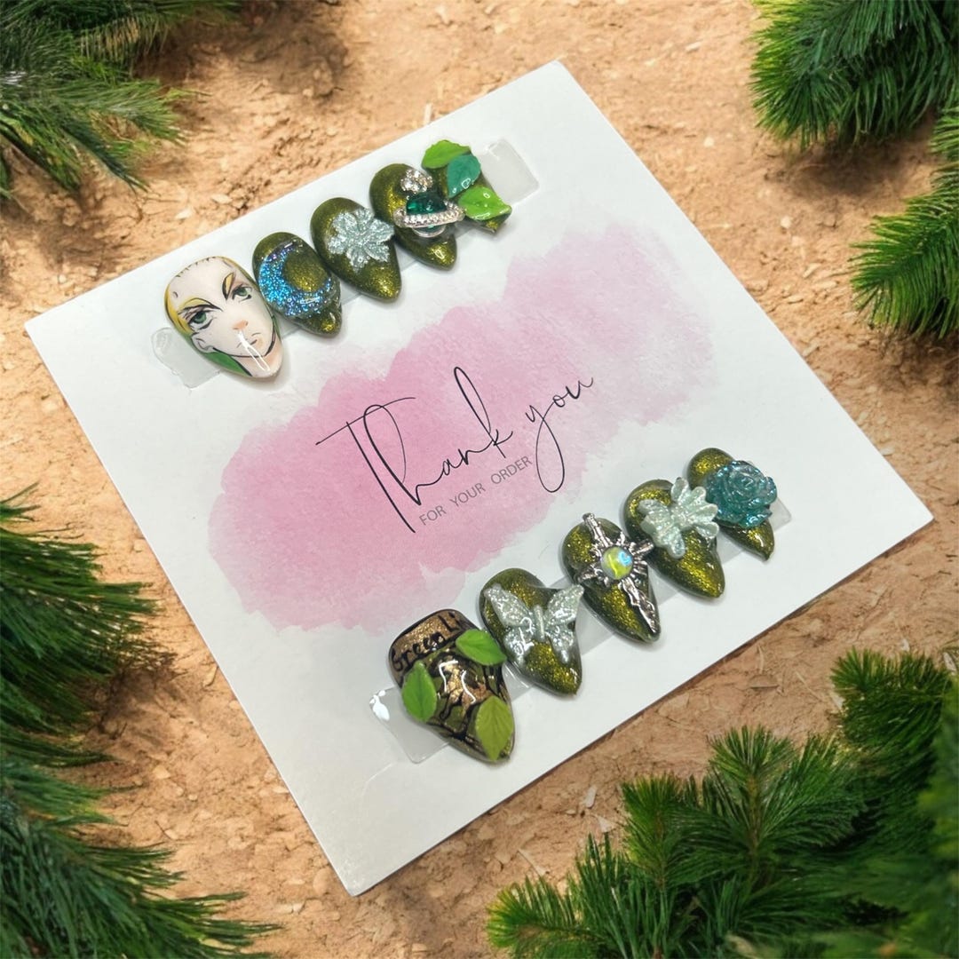 Black Butler Green Lion Inspired Press-on Nails - Etsy