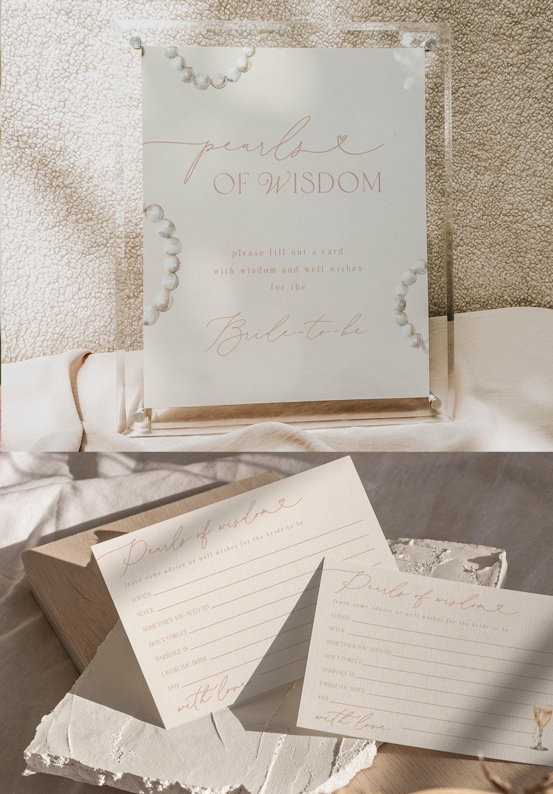 Pearls of Wisdom Sign and Cards, Bridal Shower Activity, Pearls and ...