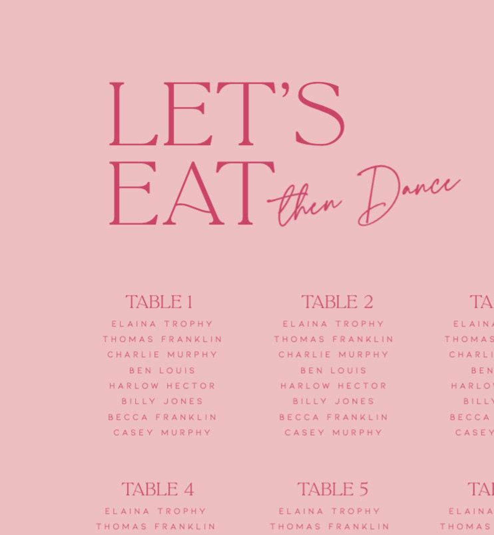 Pink Seating Chart Template, Minimalist Modern Colorful Wedding Seating ...