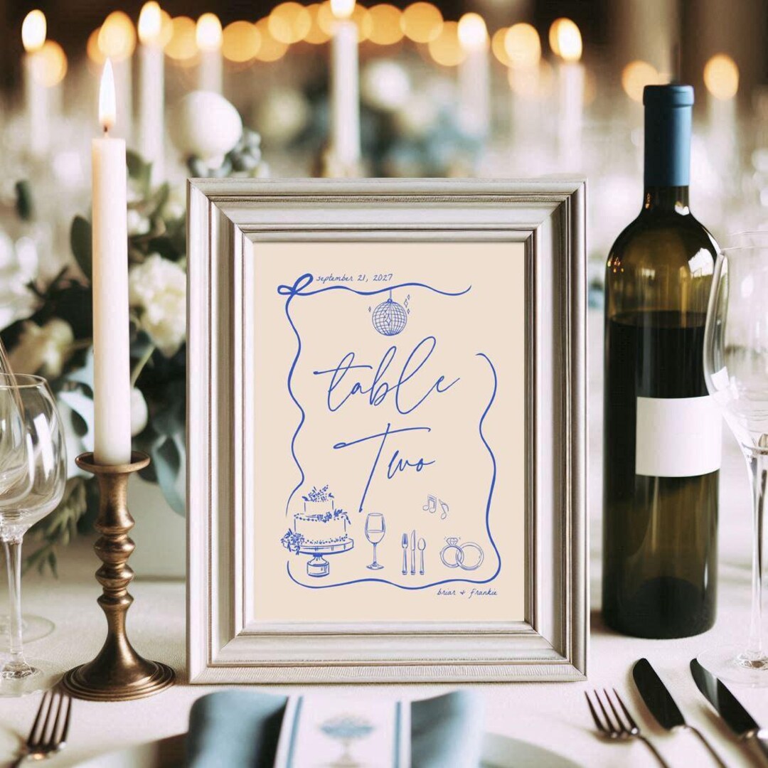 Hand Drawn Table Number Template, Printable Illustrated Wino Table ...