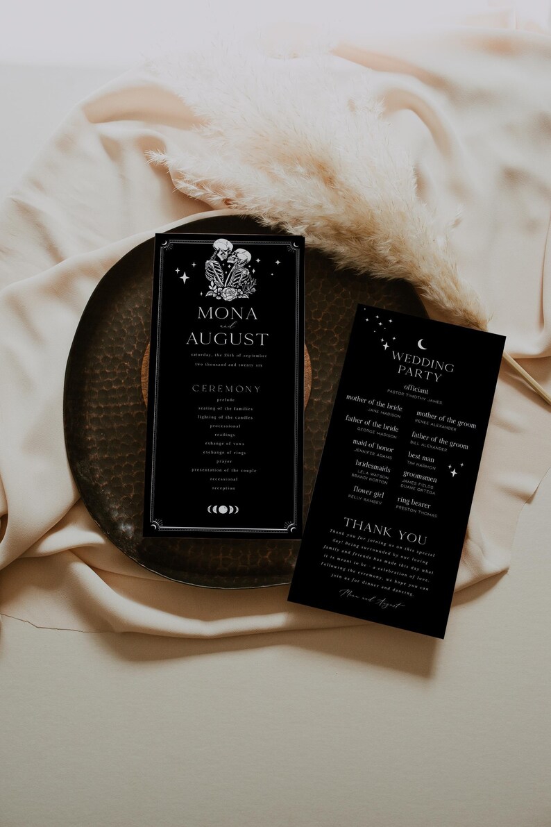 Tarot Card Wedding Program Template, Moon Program, Editable Gothic ...