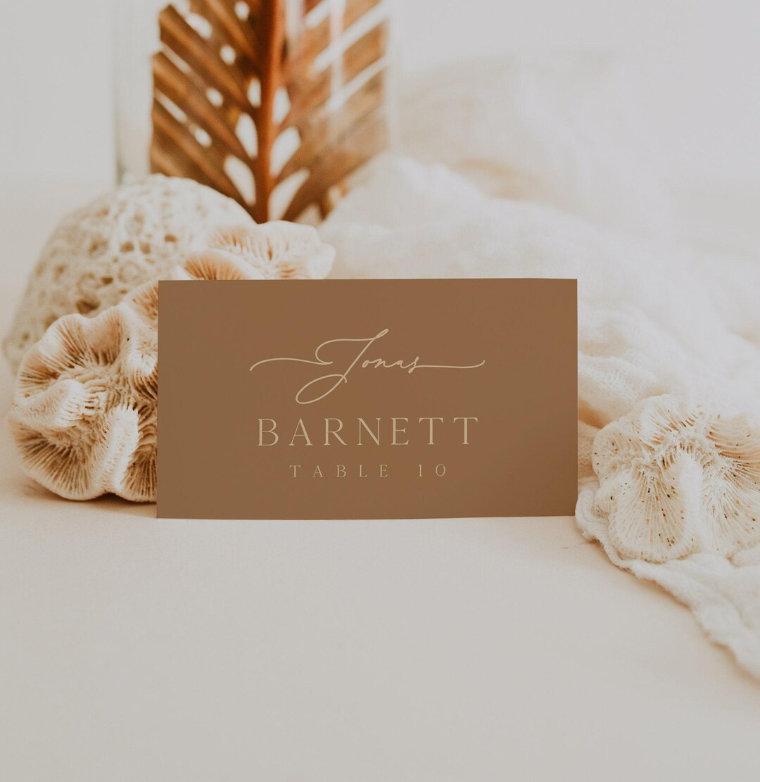 Simple Wedding Place Card Template, Minimalist Brown Wedding, Tent and ...