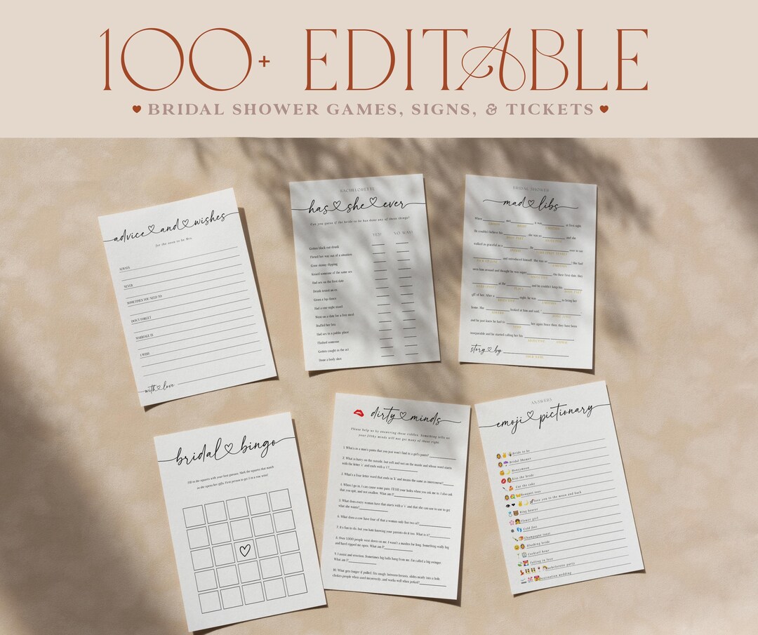 Bridal Shower Games Bundle, Fully Editable, 100 + Fun Bridal Shower ...