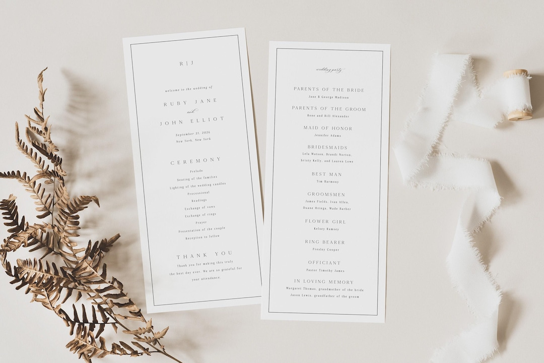 Elegant Wedding Program Template, Modern Monogram & Border ...