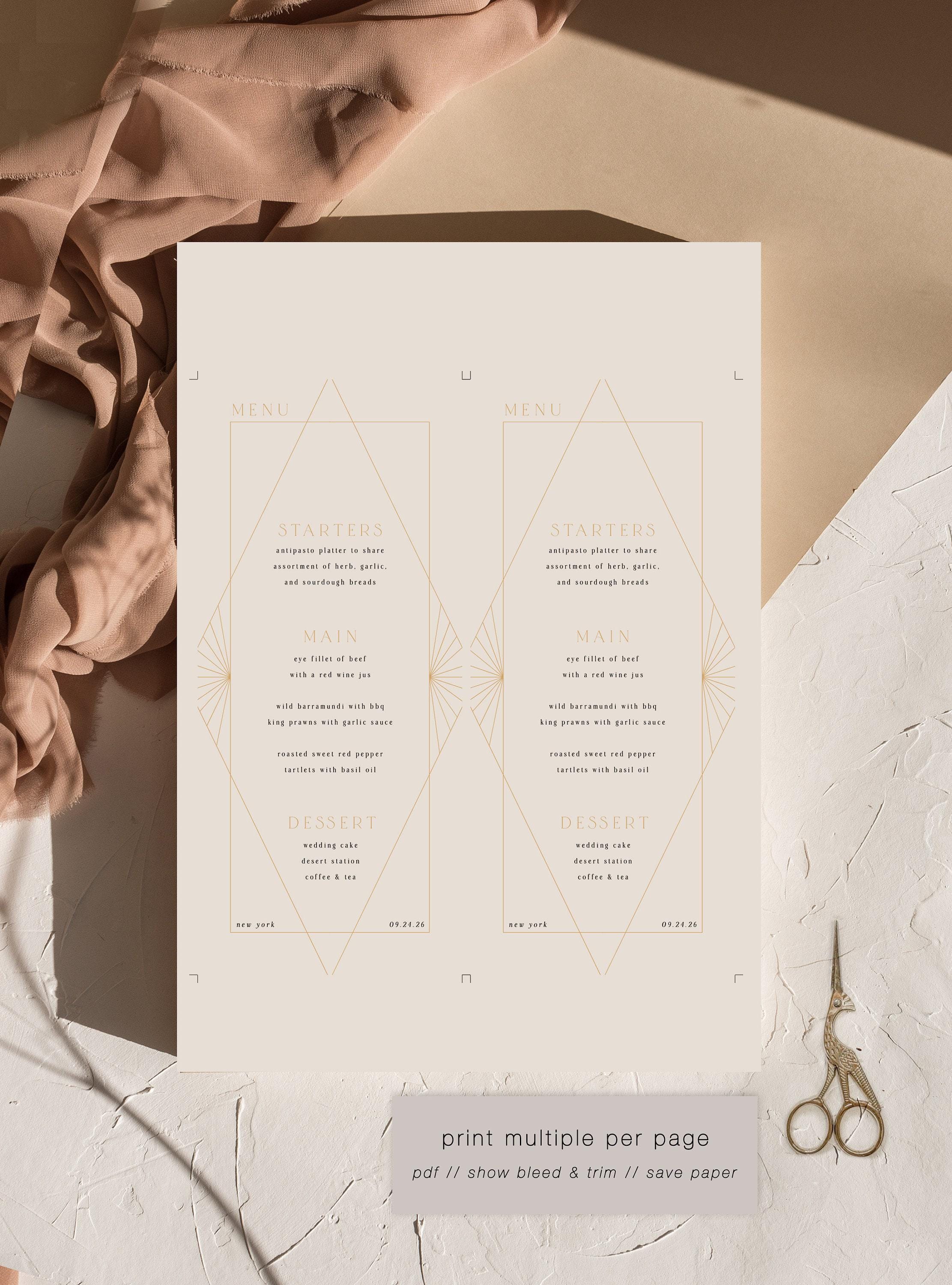 Art Deco Menu Template, Gold and White Art Deco Menu Printable, Gatsby ...