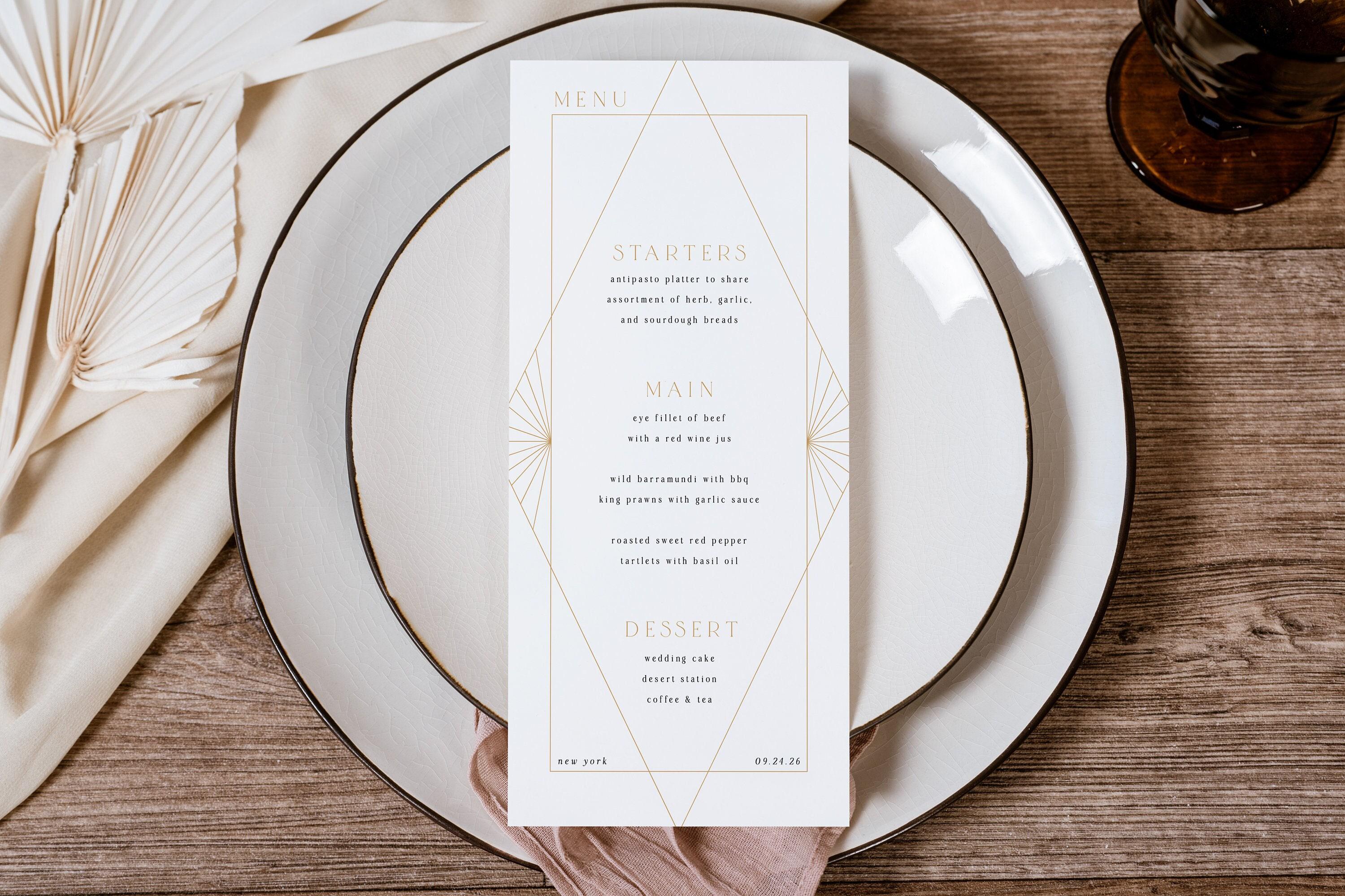 Art Deco Menu Template, Gold and White Art Deco Menu Printable, Gatsby ...