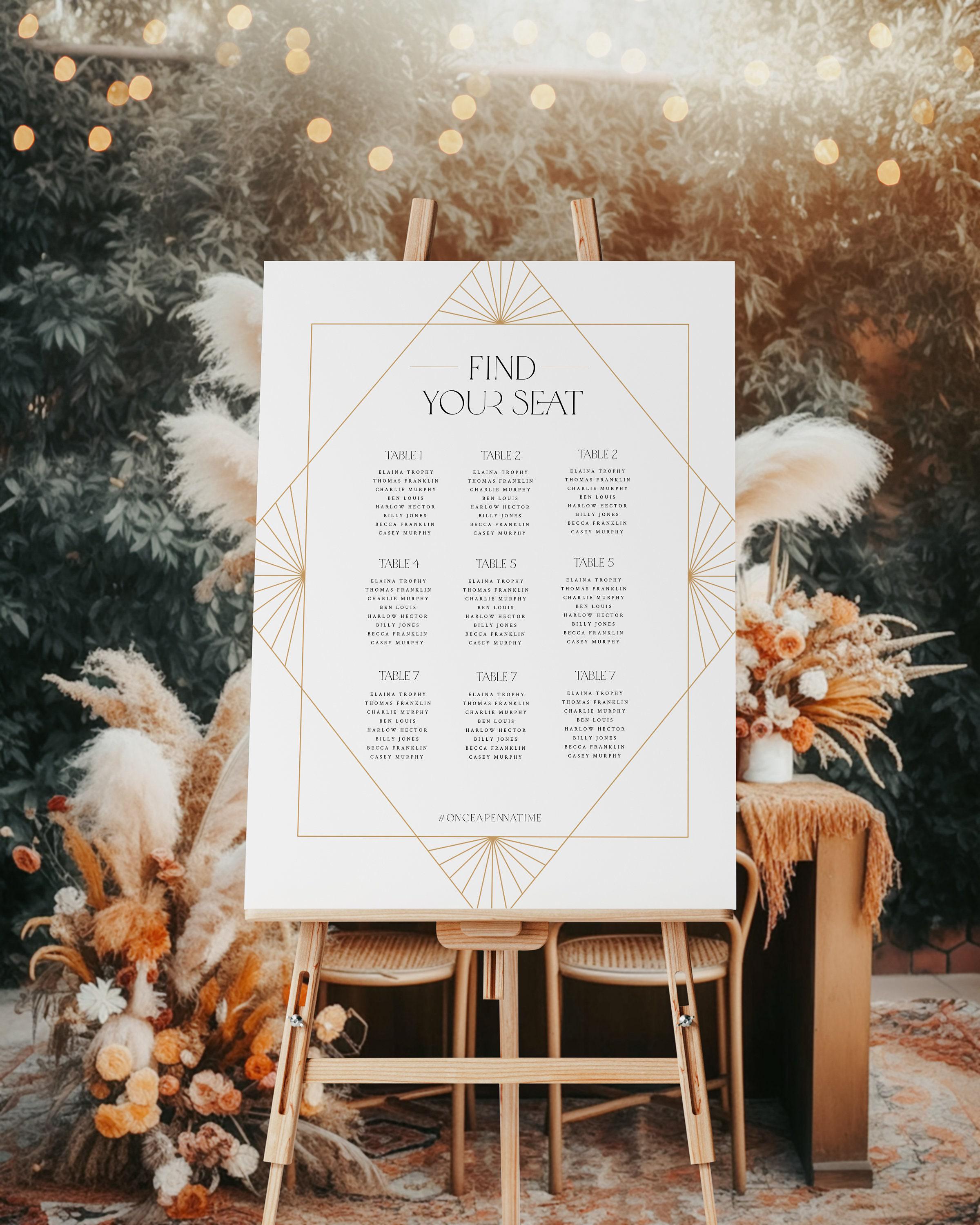 Art Deco Seating Chart Template, Wedding Seating Chart, Seating Plan ...