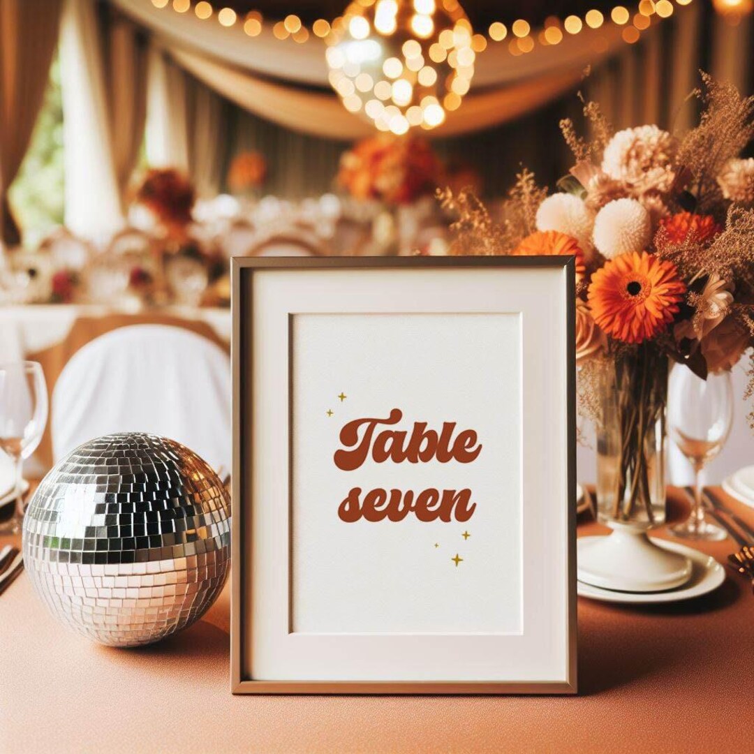 Retro Table Number Template, Printable Groovy 70's Table Number Signs ...