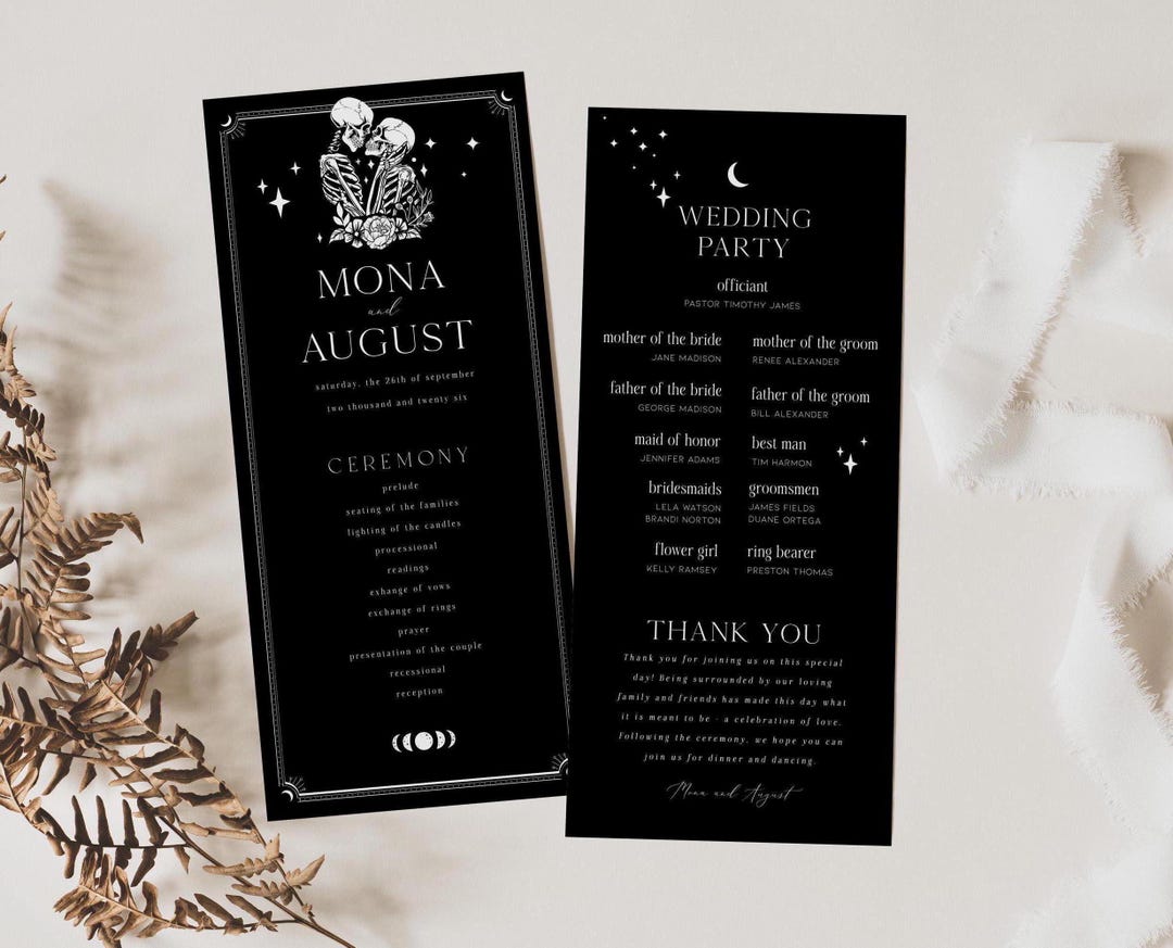 Tarot Card Wedding Program Template, Moon Program, Editable Gothic ...