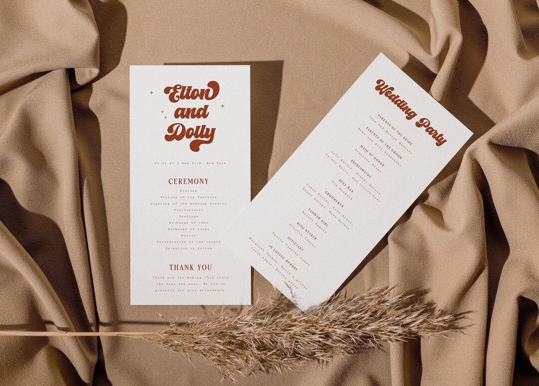 Retro Wedding Program, Printable Minimalist Instant Download, Groovy ...