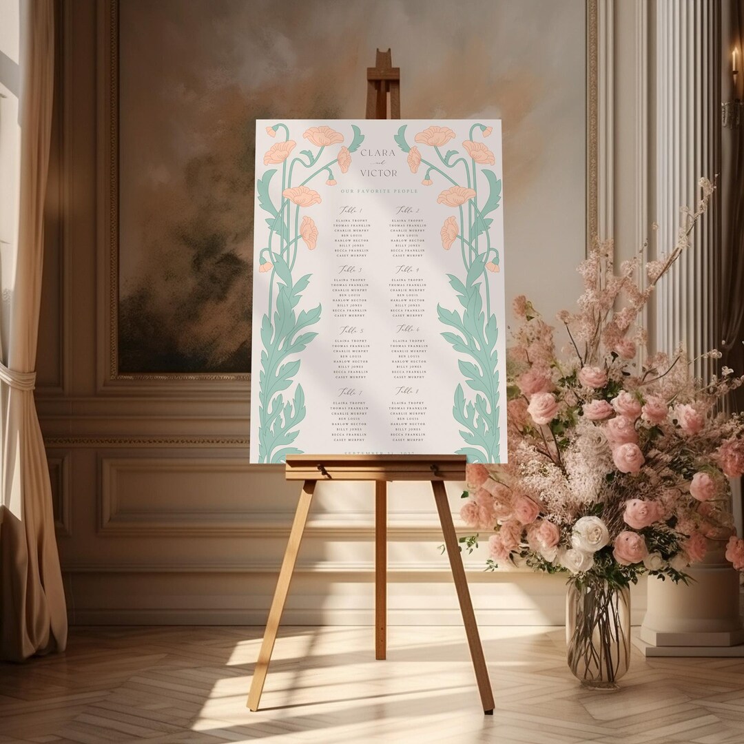Art Nouveau Seating Chart Template, Vintage Wedding Seating Chart, Art ...