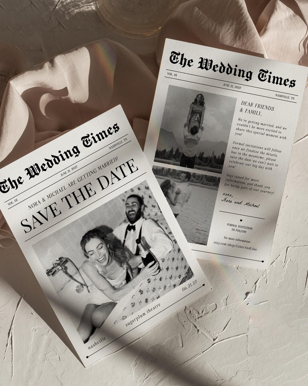 Newspaper Save the Date Template, Unique and Fun, Retro Editable ...