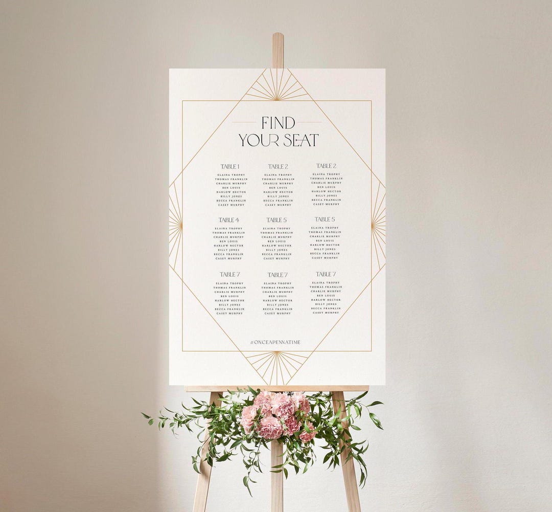 Art Deco Seating Chart Template, Wedding Seating Chart, Seating Plan ...