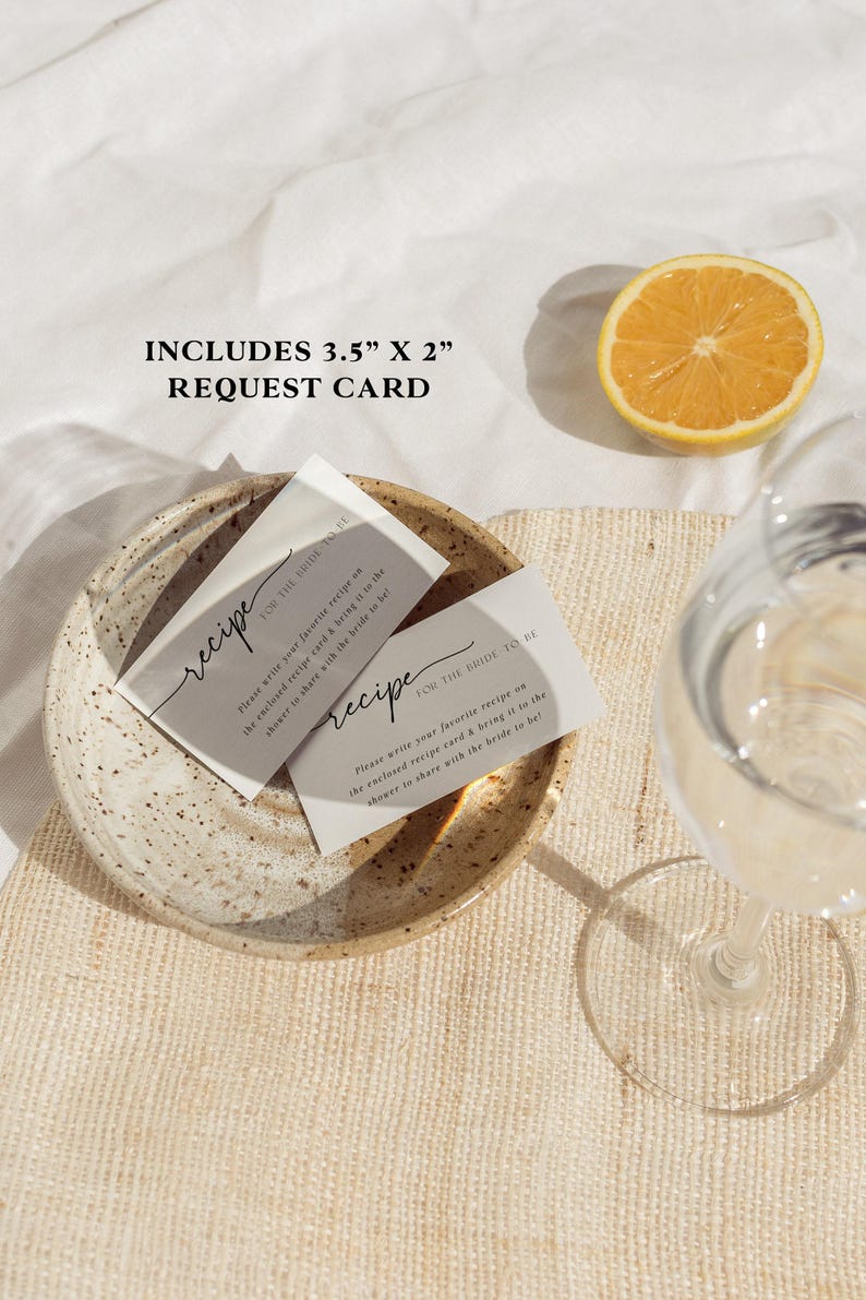 Recipe Card Template, Printable Modern Bridal Shower Recipe Insert and ...