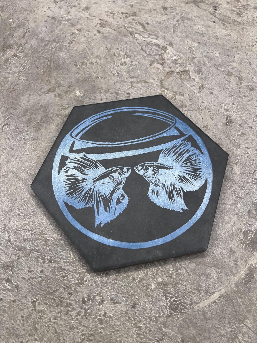 Betta Splendens Fish Bowl Laser Etched Ceramic Tile Trivet - Etsy
