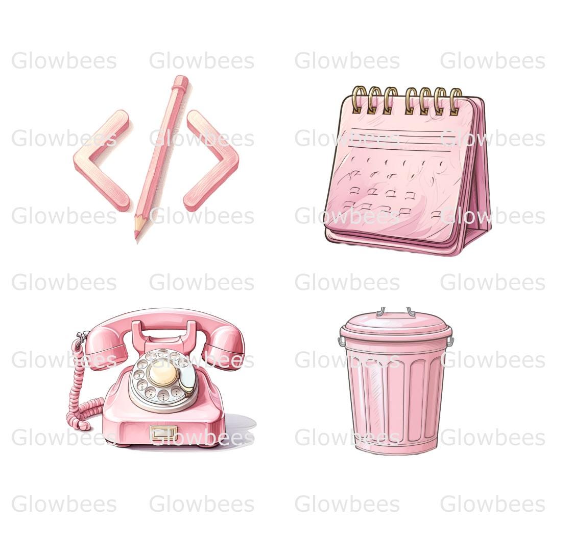 20 Girly Tech Icons Design Elements Vtg Computer Programmer Bundle Web ...