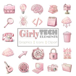 20 Girly Tech Icons Design Elements Vtg Computer Programmer Bundle Web ...
