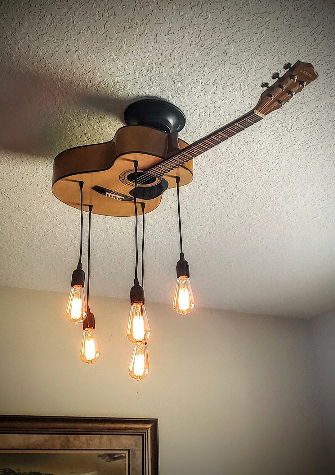 Acoustic Guitar Lighting Centerpiece, Upcycled Art Farmhouse Pendant - Etsy