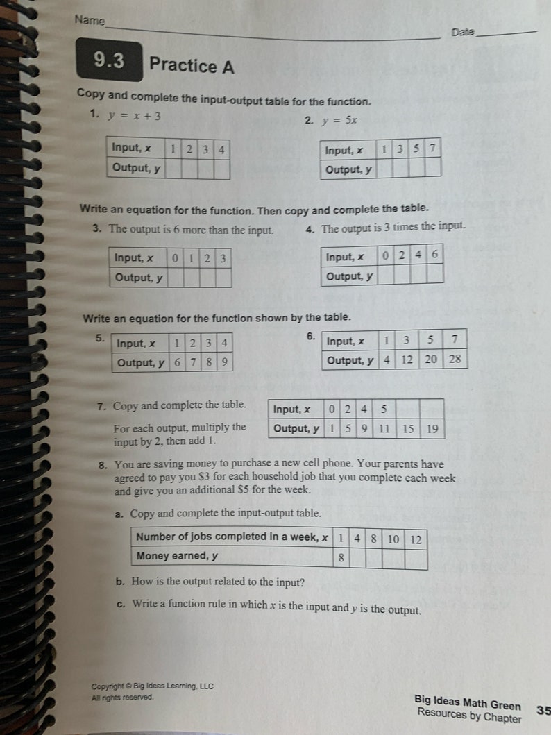 Big Ideas Math Resource by Chapter - Etsy