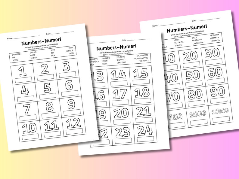 Italian Numbers Preschool + Kindergarten Worksheets| Kids Learn Numbers ...