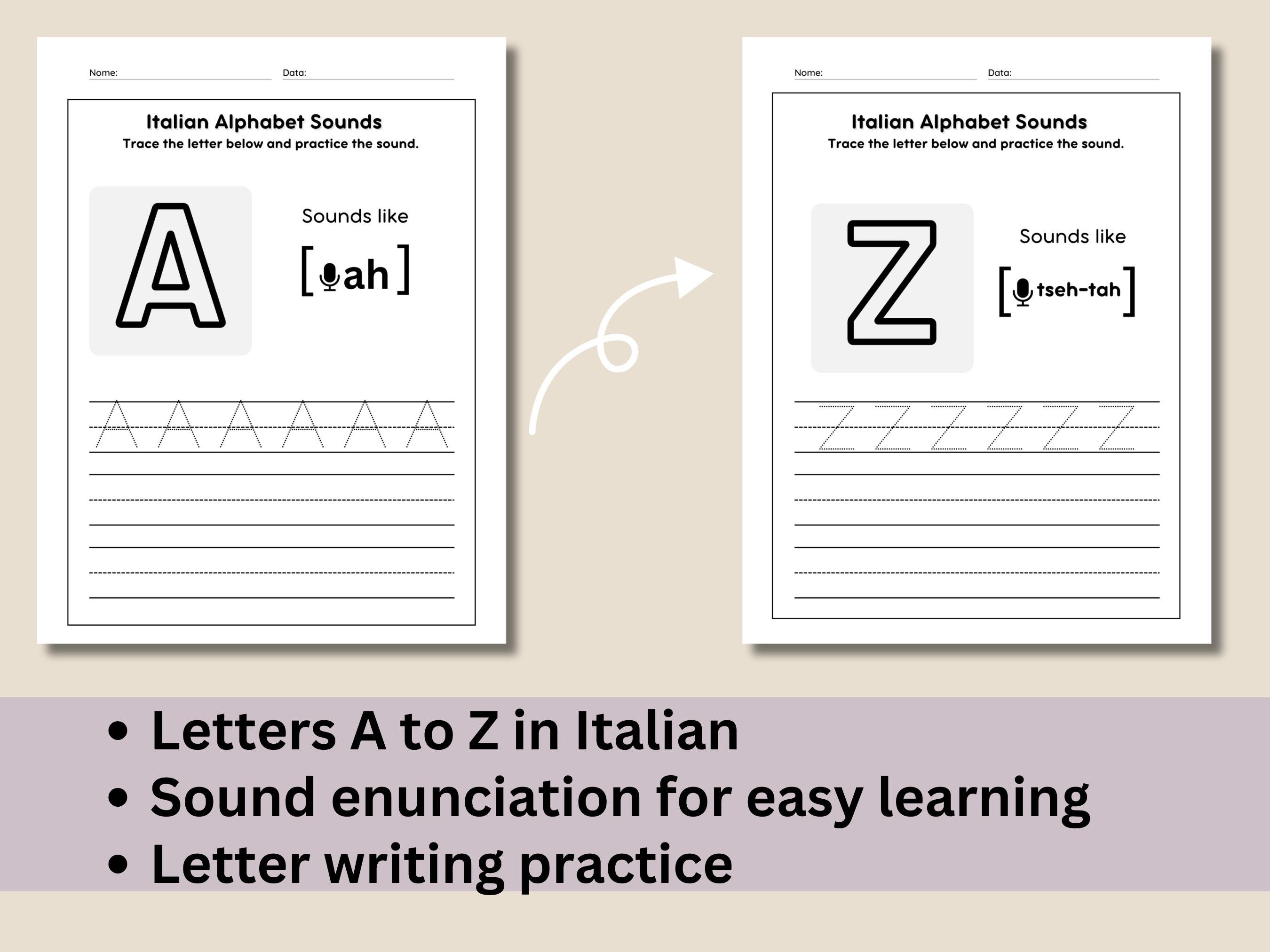 Italian Abcs Preschool & Kindergarten Worksheets| Easy Alphabet Writing ...