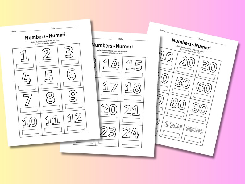 Italian Numbers Preschool + Kindergarten Worksheets| Kids Learn Numbers ...