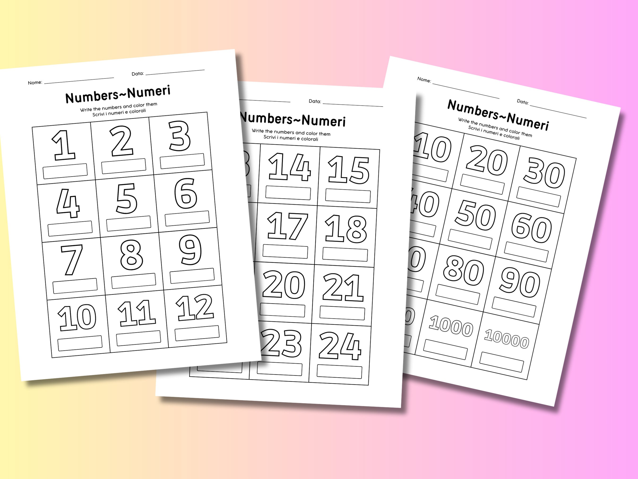 Italian Numbers Preschool + Kindergarten Worksheets| Kids Learn Numbers ...