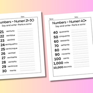 Italian Numbers Preschool + Kindergarten Worksheets| Kids Learn Numbers ...