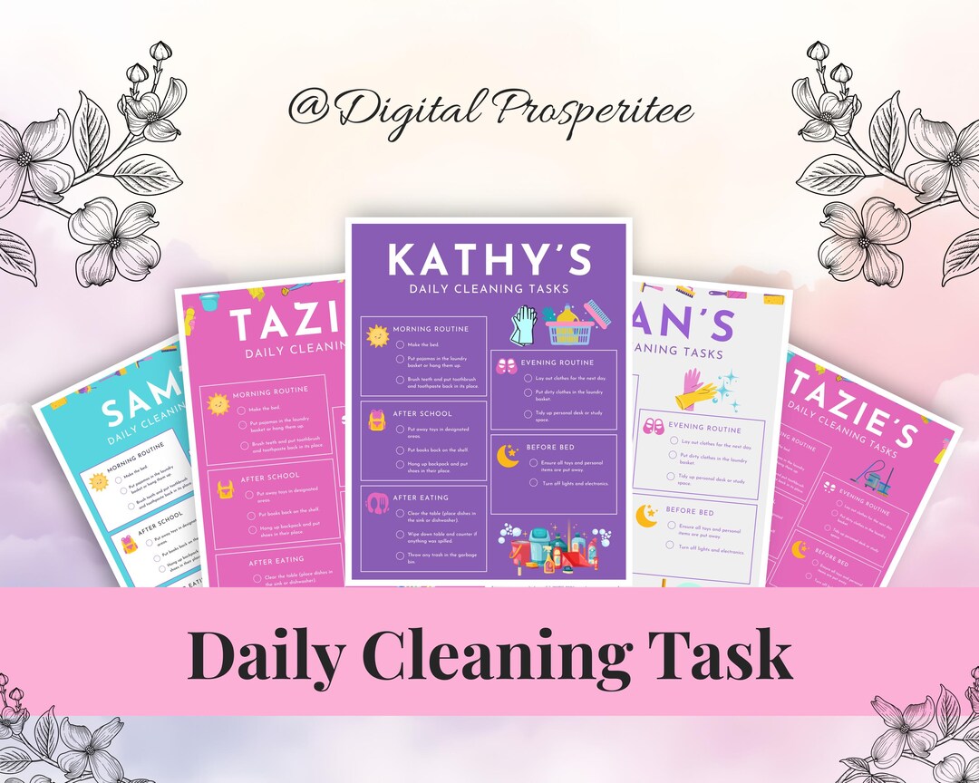 Daily Cleaning Tasks Planner, Printable Cleaning Checklist & Home ...