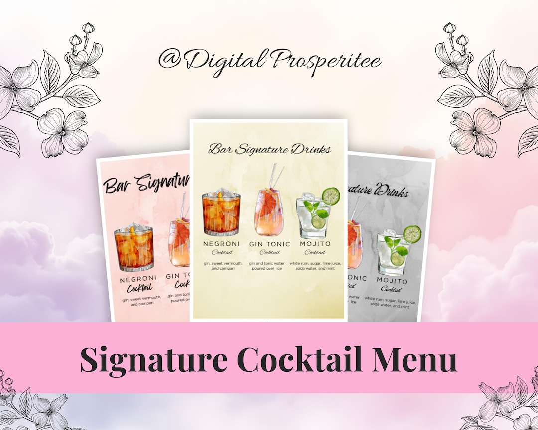 Cocktail Menu | Bar Menu Signature Cocktails - Etsy Australia