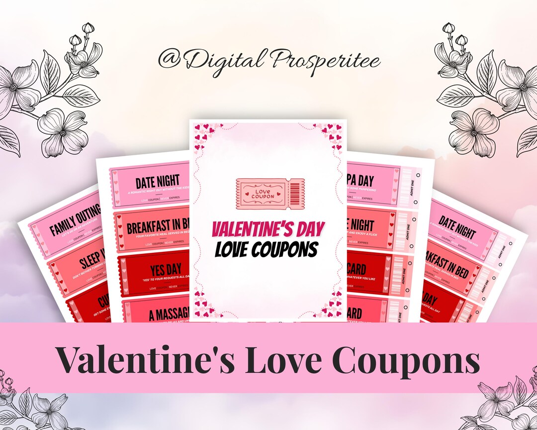 Printable Valentine Coupons – Romantic Love Voucher Book Gift for Him ...