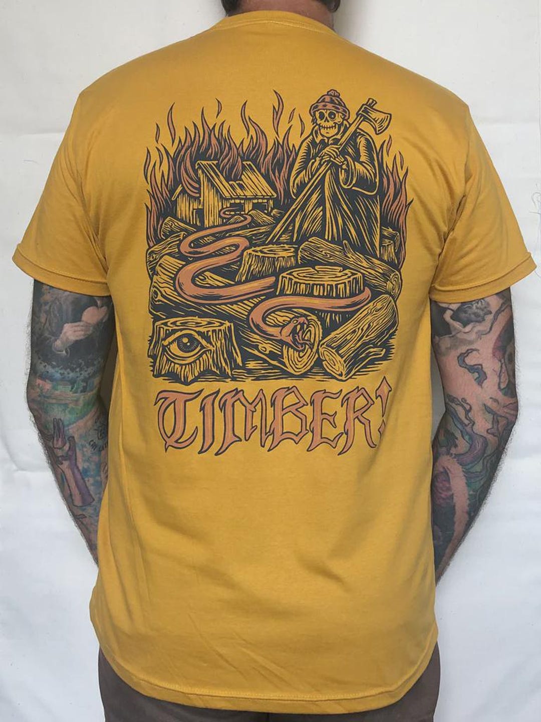Chad Eaton- TIMBER!- "shepard" on Vintage Gold T-shirt - Etsy
