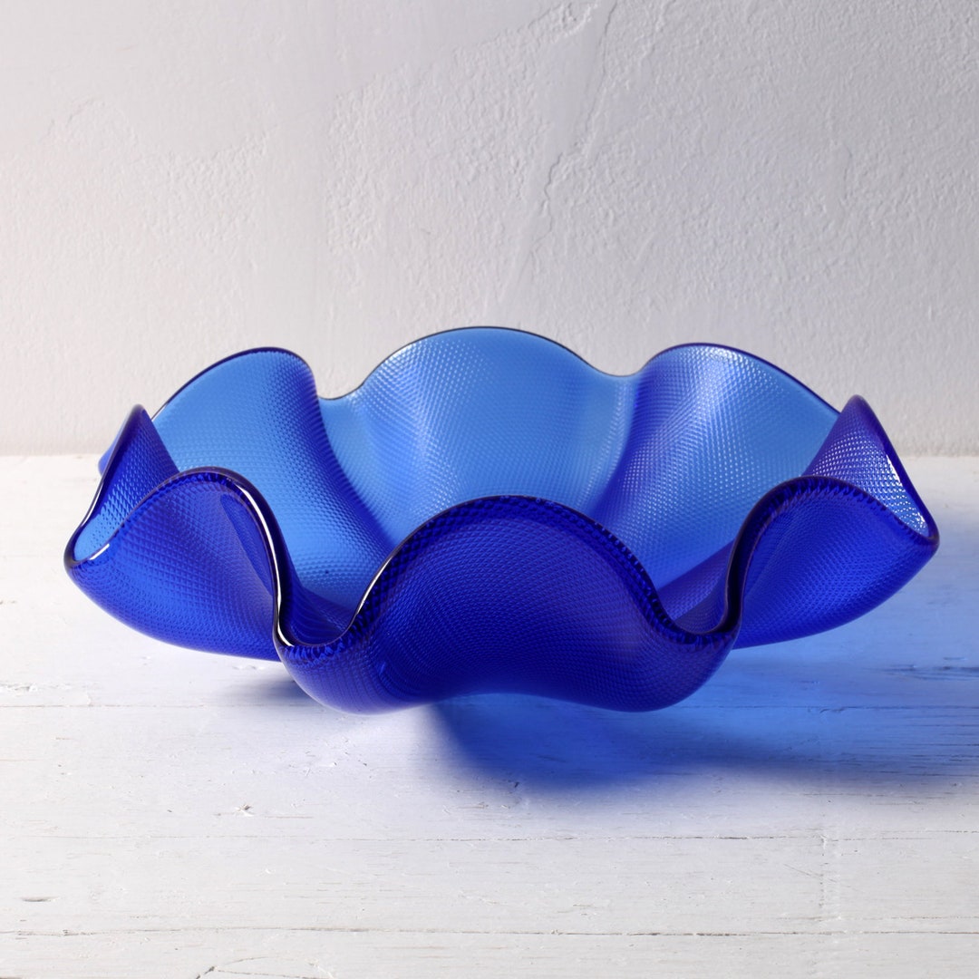 Mid-century Cobalt Blue Glass Bowl, Vintage Serving Patterned Glass ...