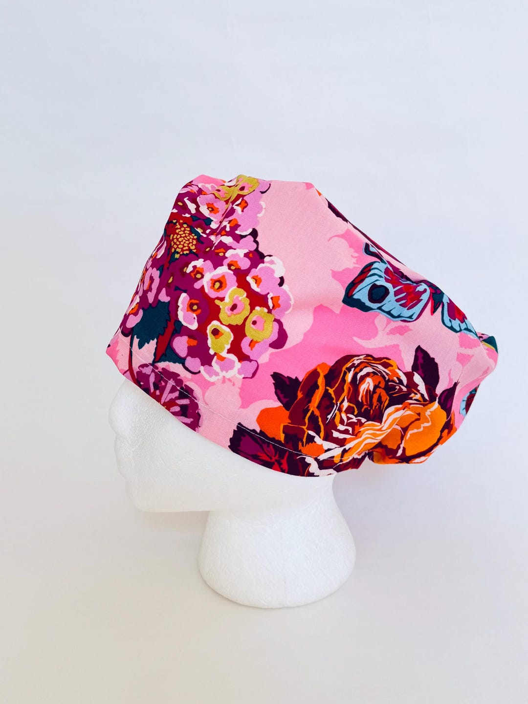 Bold Pink Floral Euro Style Scrub Cap - Etsy
