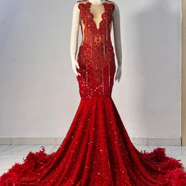 Red Mermaid Dress - Etsy