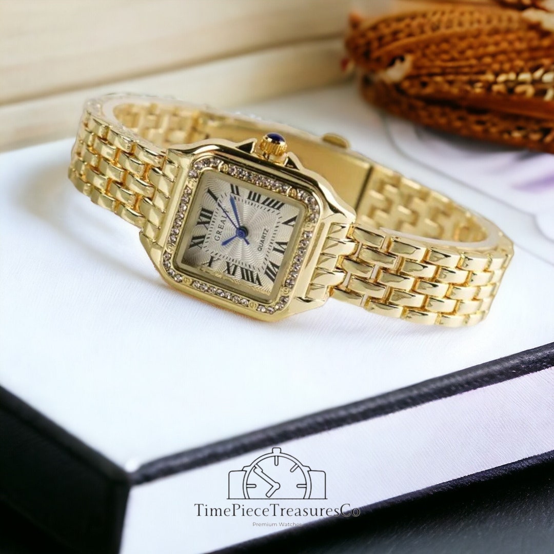 Dainty Gold Luxurious Watch for Women Gold Square Face Roman Numeral ...