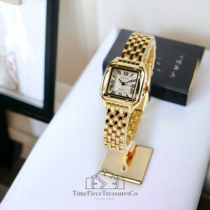 Dainty Gold Luxurious Watch for Women Gold Square Face Roman Numeral ...