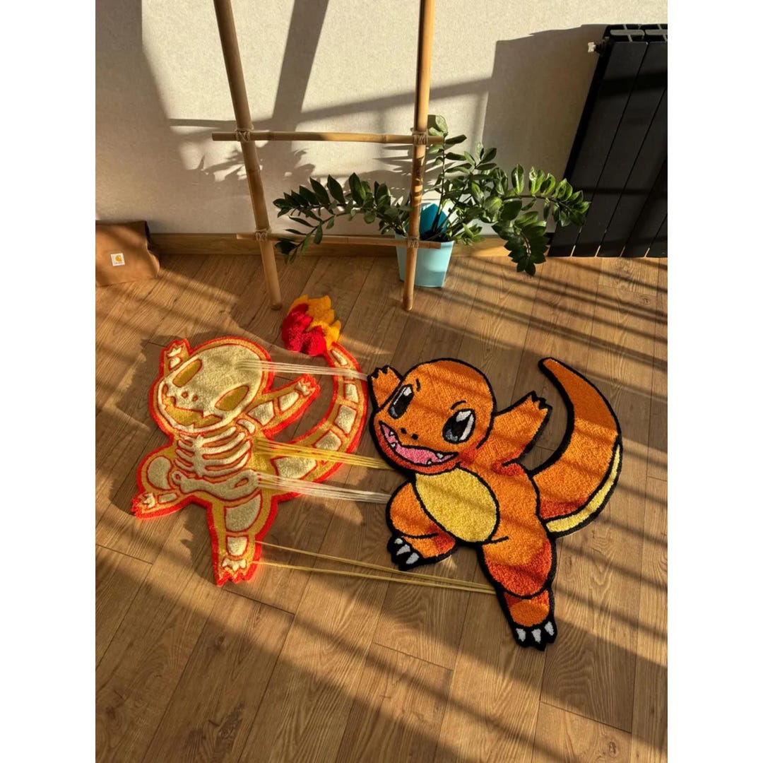 Charmander Custom Rug, Skeleton Rug, Handmade Tufted Custom Rug, Moving ...