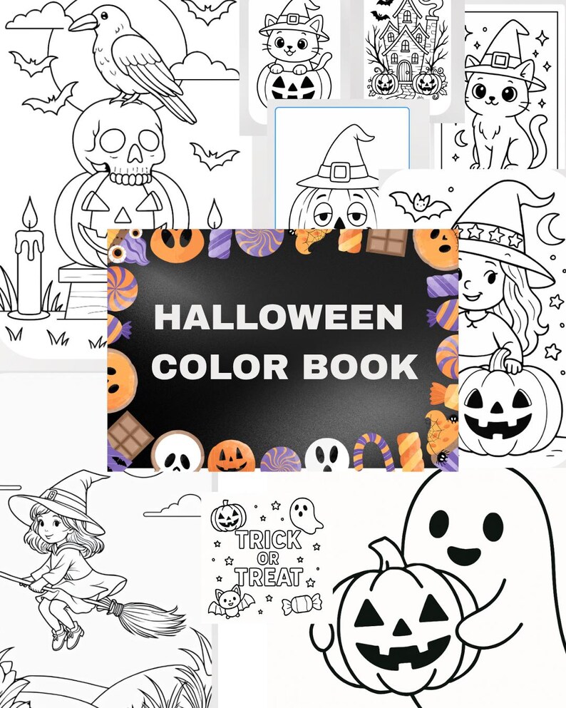 Halloween Coloring Book: Spooky Printable Pages for Kids & Adults ...