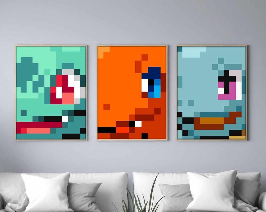 Set of 3 Pokemon Pixel Art Posters | Charmander Poster | Bulbasaur ...