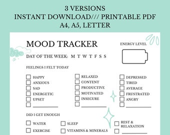 Habit Mood Tracker Printable, Monthly Mood Journal, Emotion Tracker ...