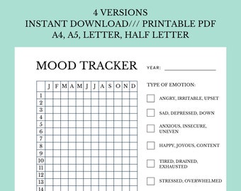 Daily Mood Tracker Printable Mood Journal Emotion Tracker Mood Chart ...