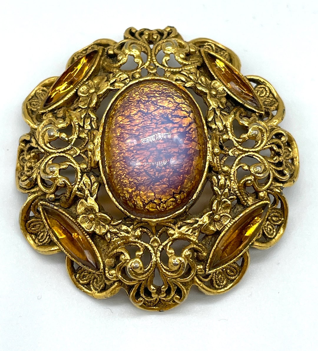 Vintage Extra Large Oval Brooch Navette Stones Latge Faux Stone in ...