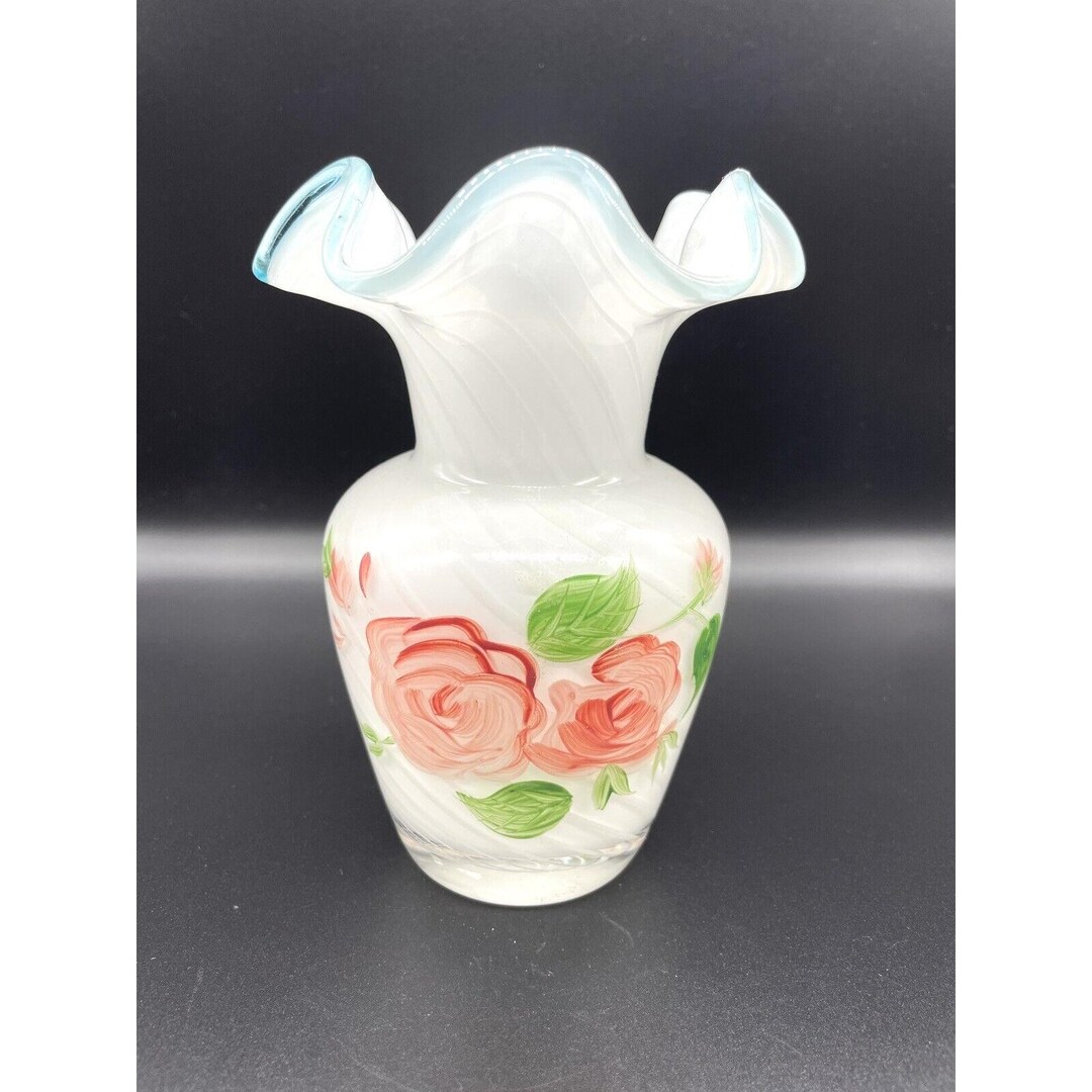Teleflora Flora Optic Swirl Aqua Crest Glass Vase Hand Painted Pink Roses 6” - Etsy