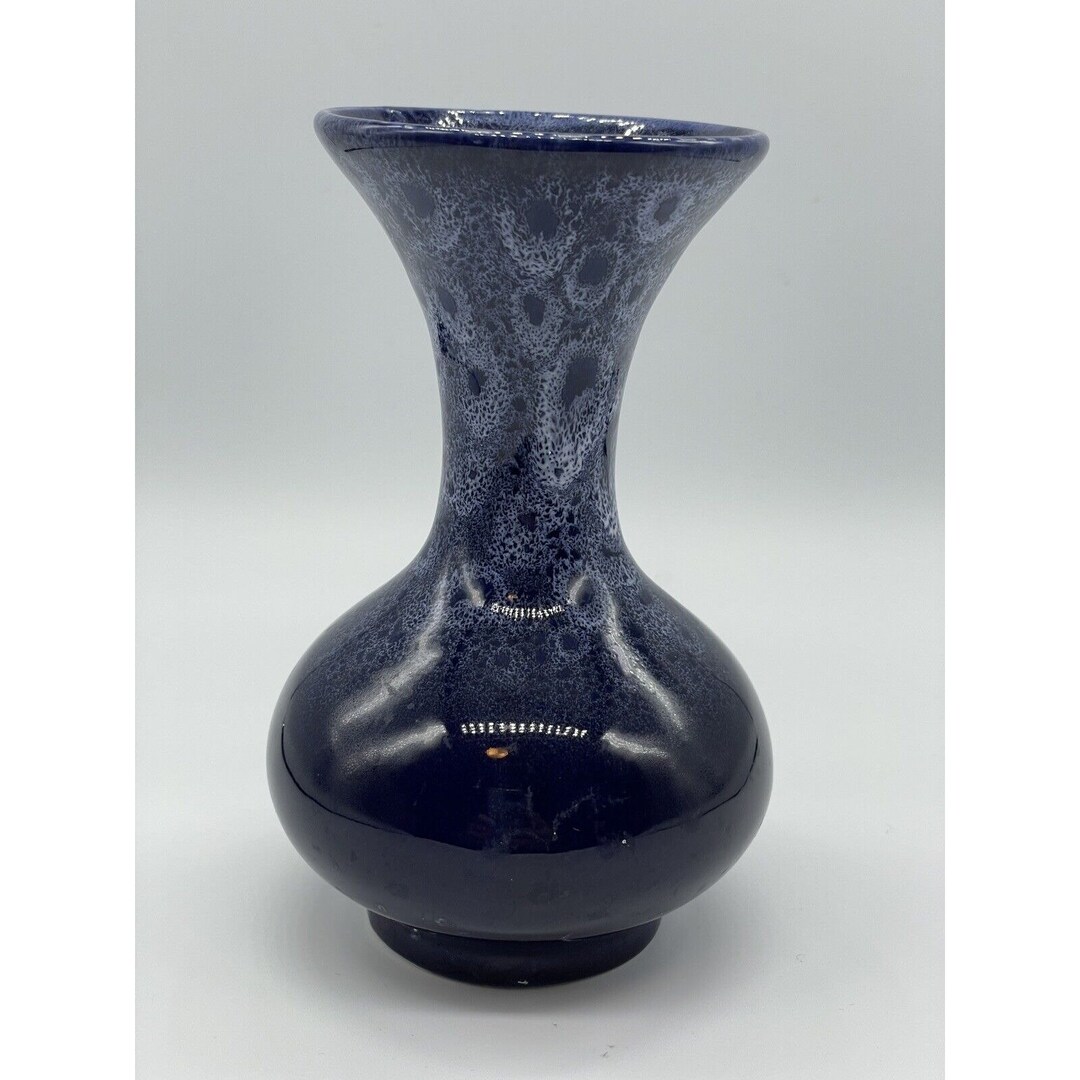 MCM Art Pottery Vase Navy Blue Speckled Glaze Not Signed 5.5” Tall No ...