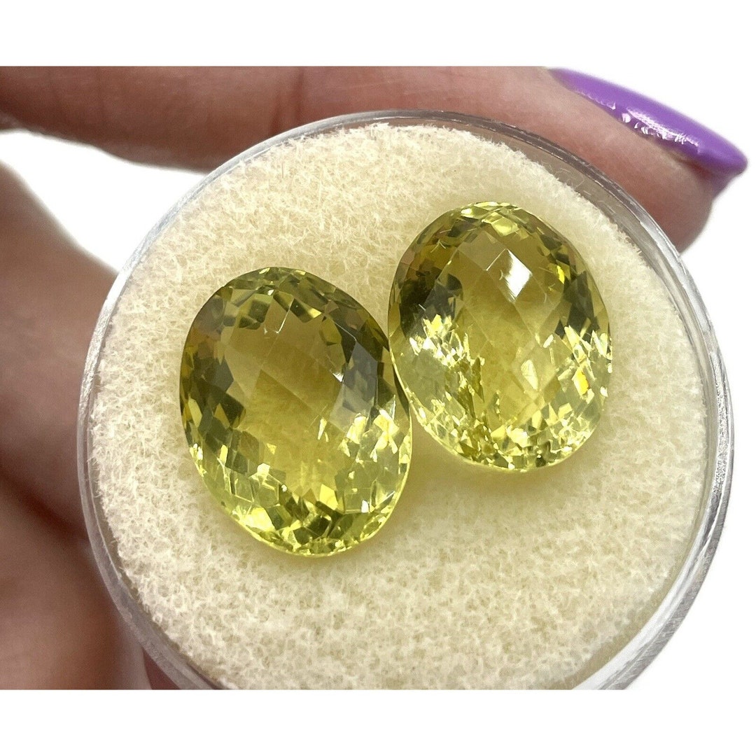 Buy Lemon Quartz Matched Pair Oval 16x12mm Checker Board Top Loose ...