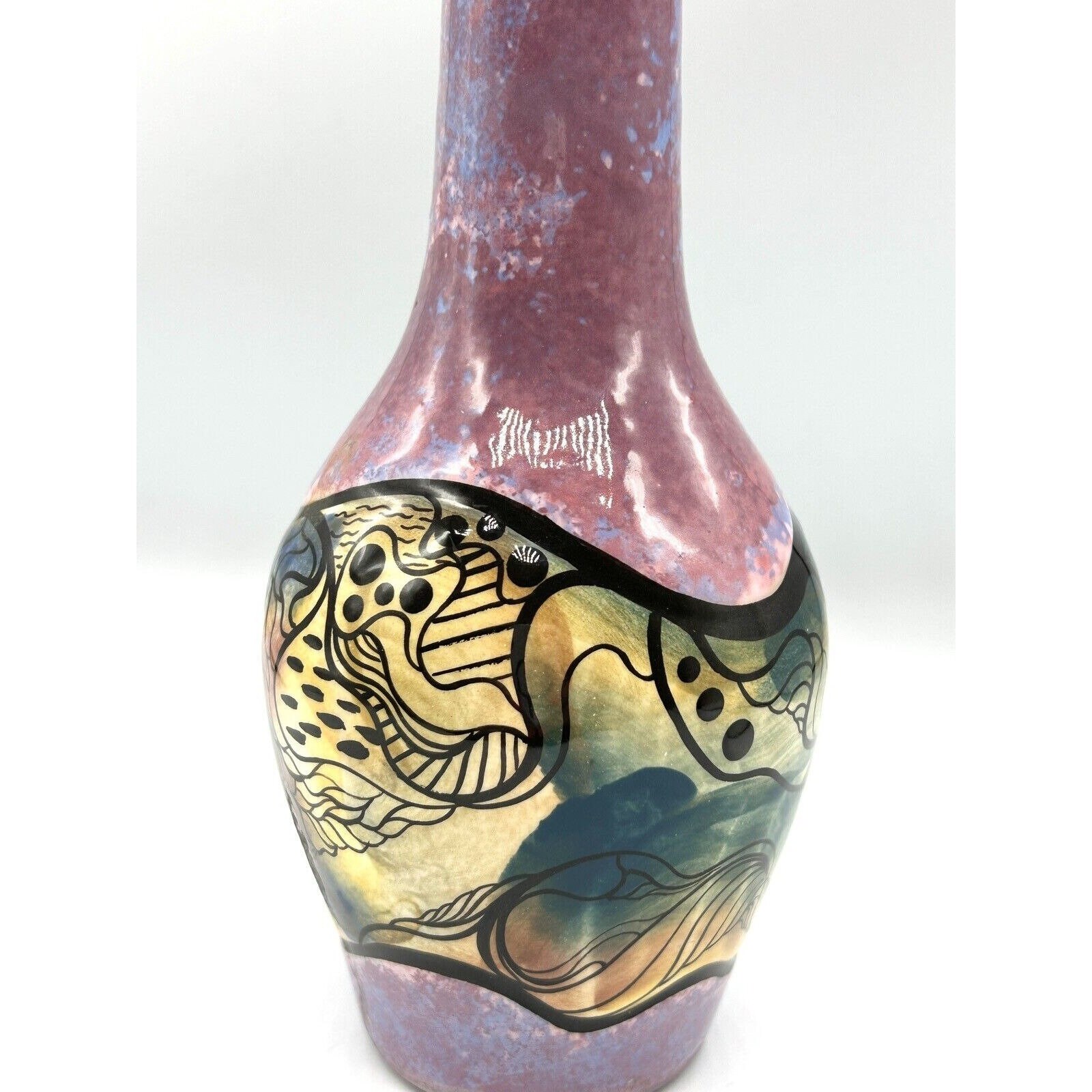 Roger Mcandrews Signed Ceramic Tree of Life Vase Overlay 8 Tall Signed ...